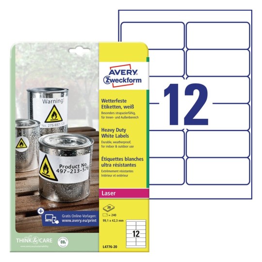 Weatherproof film labels | L4776-20 | Avery