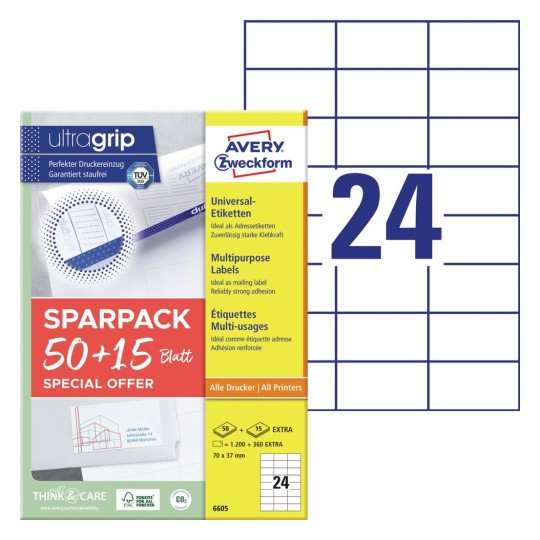 Multipurpose General-use Labels, 70 x 37 mm, 1560 Labels, white | 6605 ...