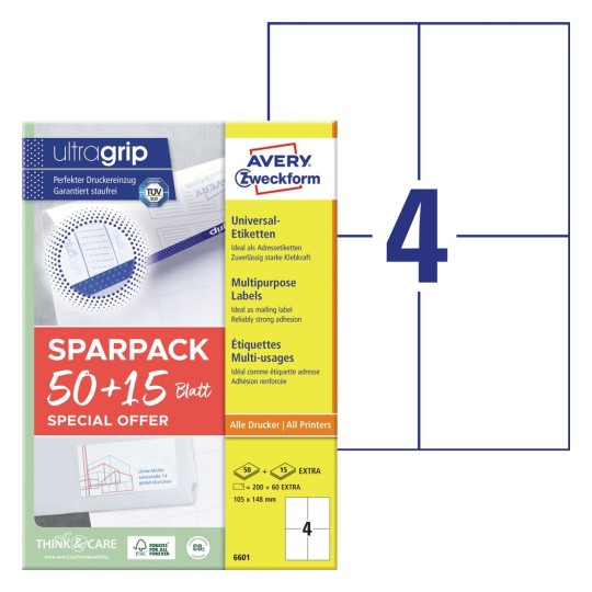 Multipurpose General-use Labels, 105 x 148 mm, 260 Labels, white | 6601 ...